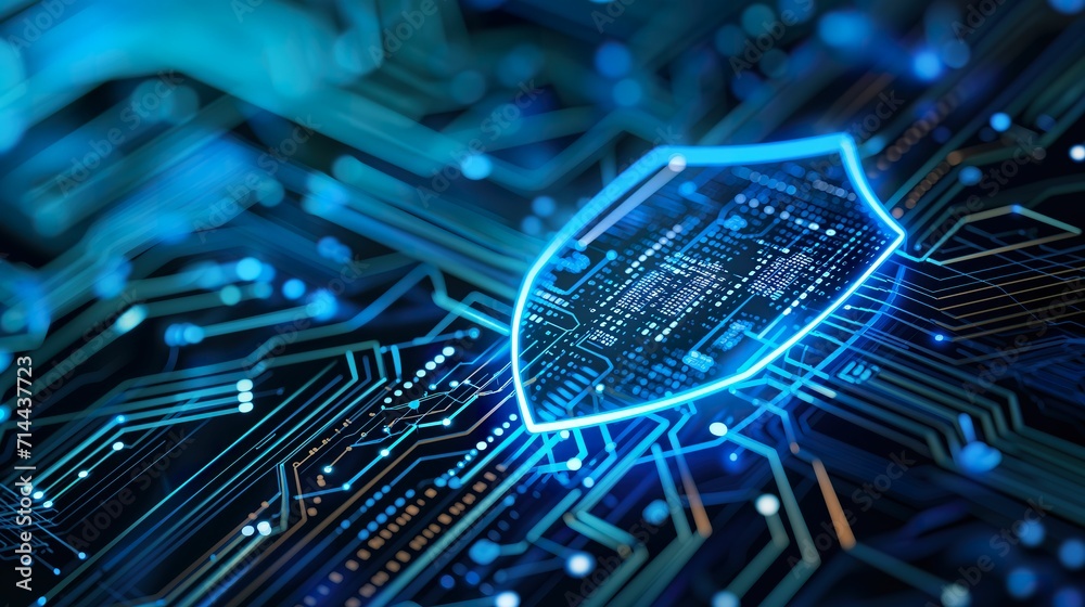Cybersecurity Concept, Shield Icon Integrated with Circuit Board Stock ...