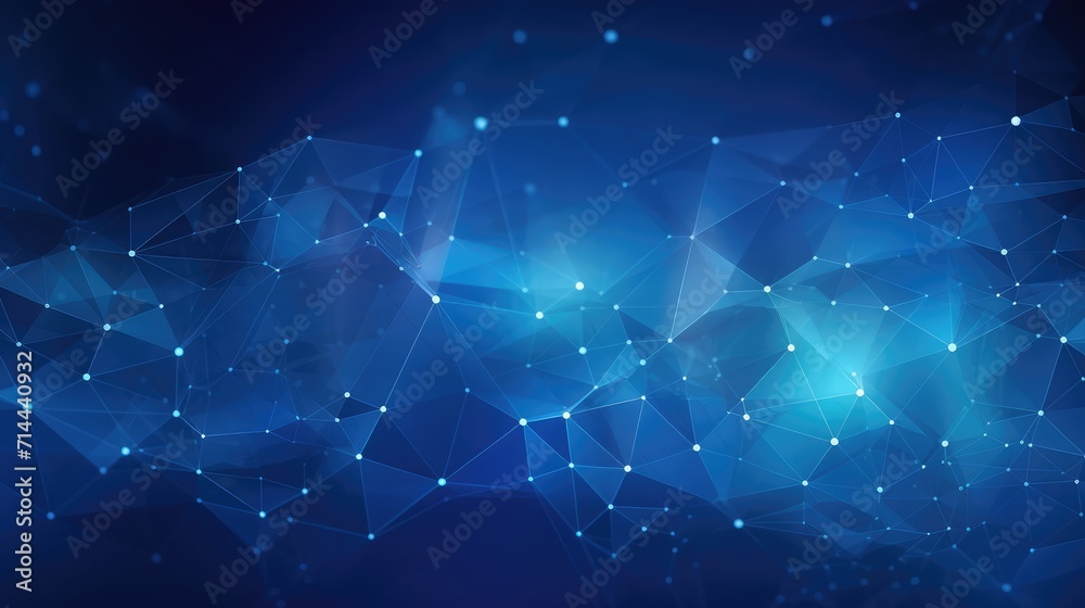 Abstract vector blue mesh background. chaotically connected points and polygons flying in space ...