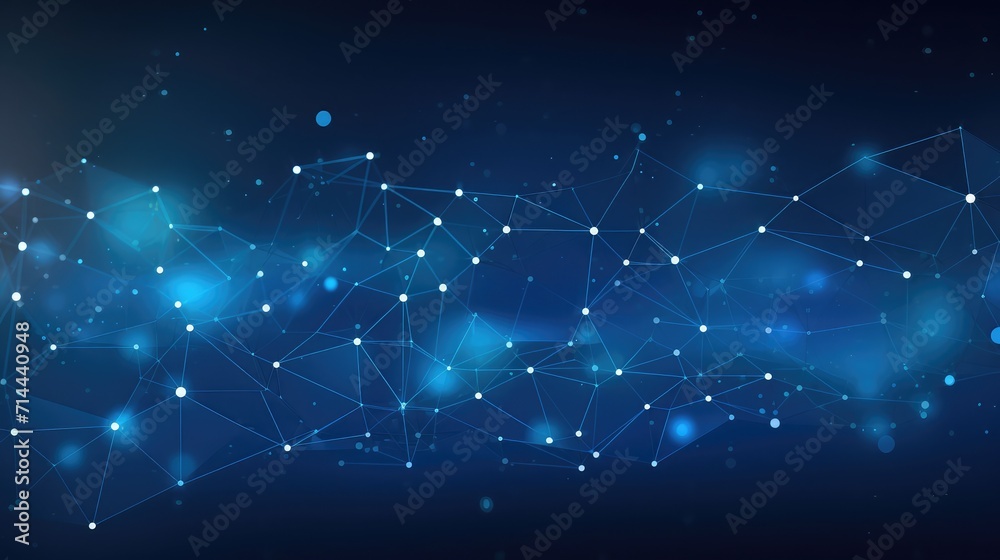 Abstract vector blue mesh background. chaotically connected points and polygons flying in space ...