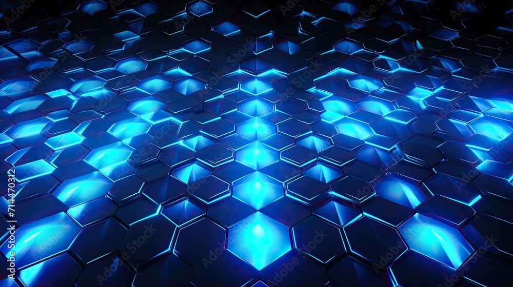 A background with neon blue diamonds arranged in a honeycomb pattern ...