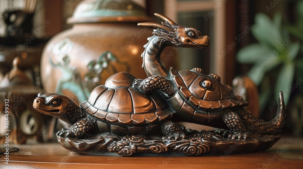 Harmonizing Yin Yang Symbols with Feng Shui Turtle Dragon. Stock ...