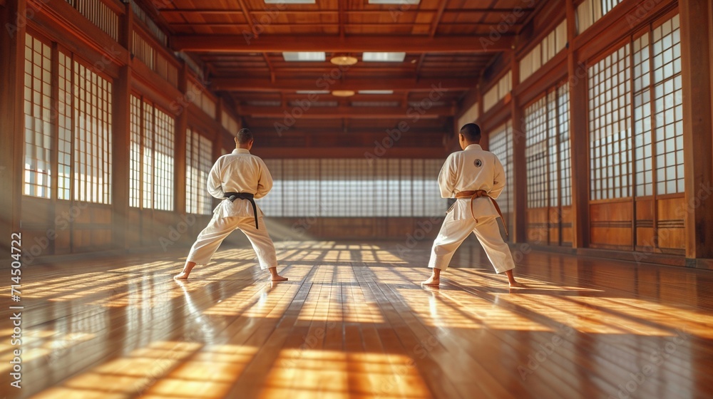 Path to Mastery: Karateka in a Wooden Training Hall, Embracing the Way ...