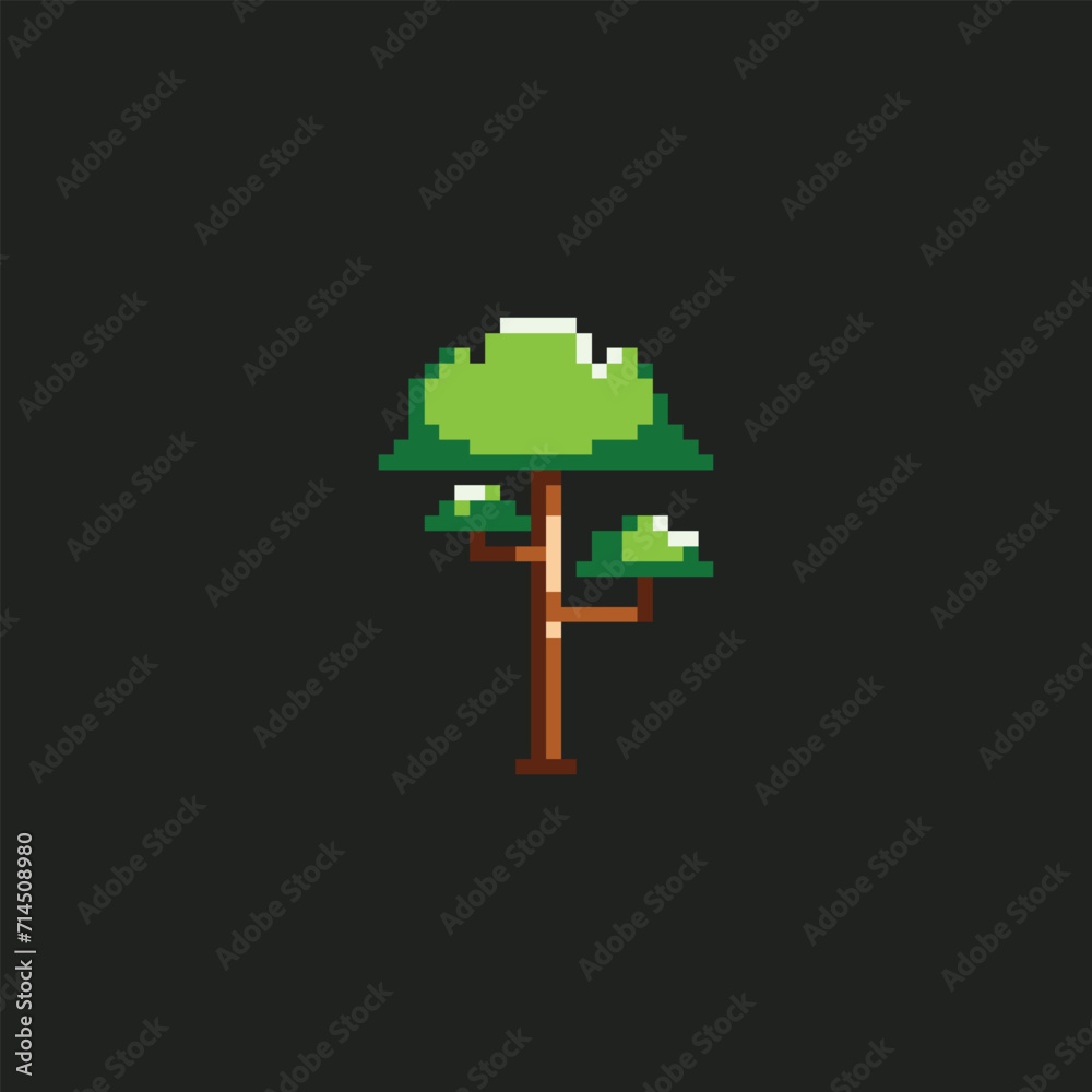 this tree icon in pixel art with simple color and black background ...