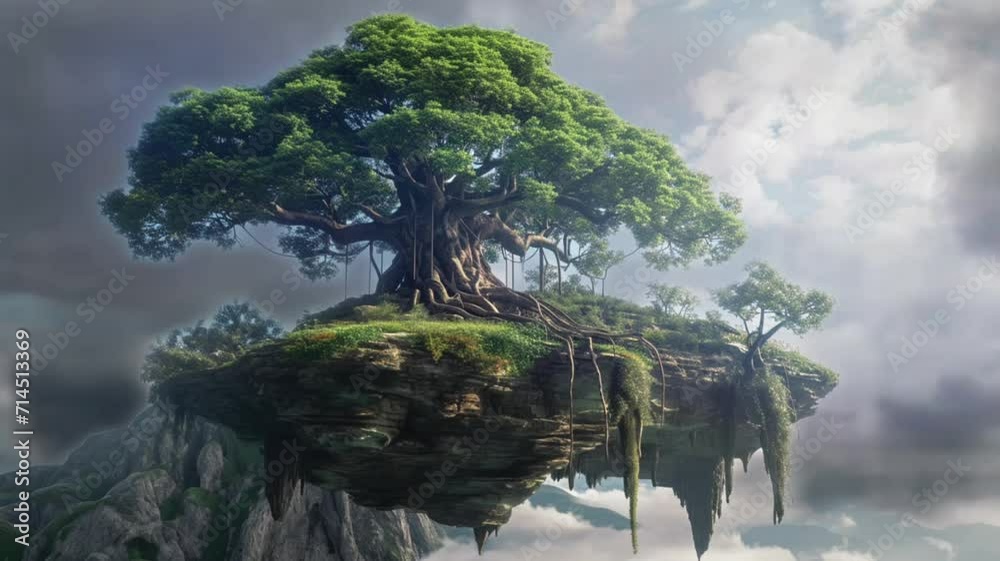 Vidéo Stock giant tree growing out of a floating island, seamless ...