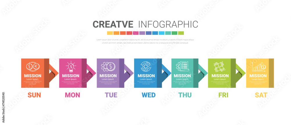 Timeline business for 7 day, 7 options, infographic design vector and ...