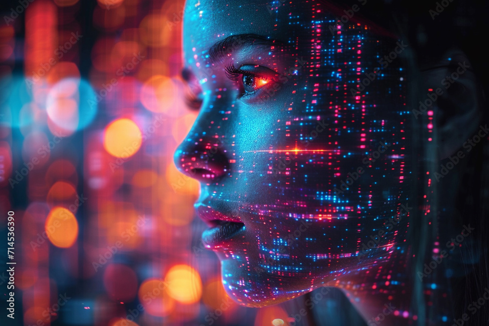 An image of a person whose form is interlaced with digital pixels and ...