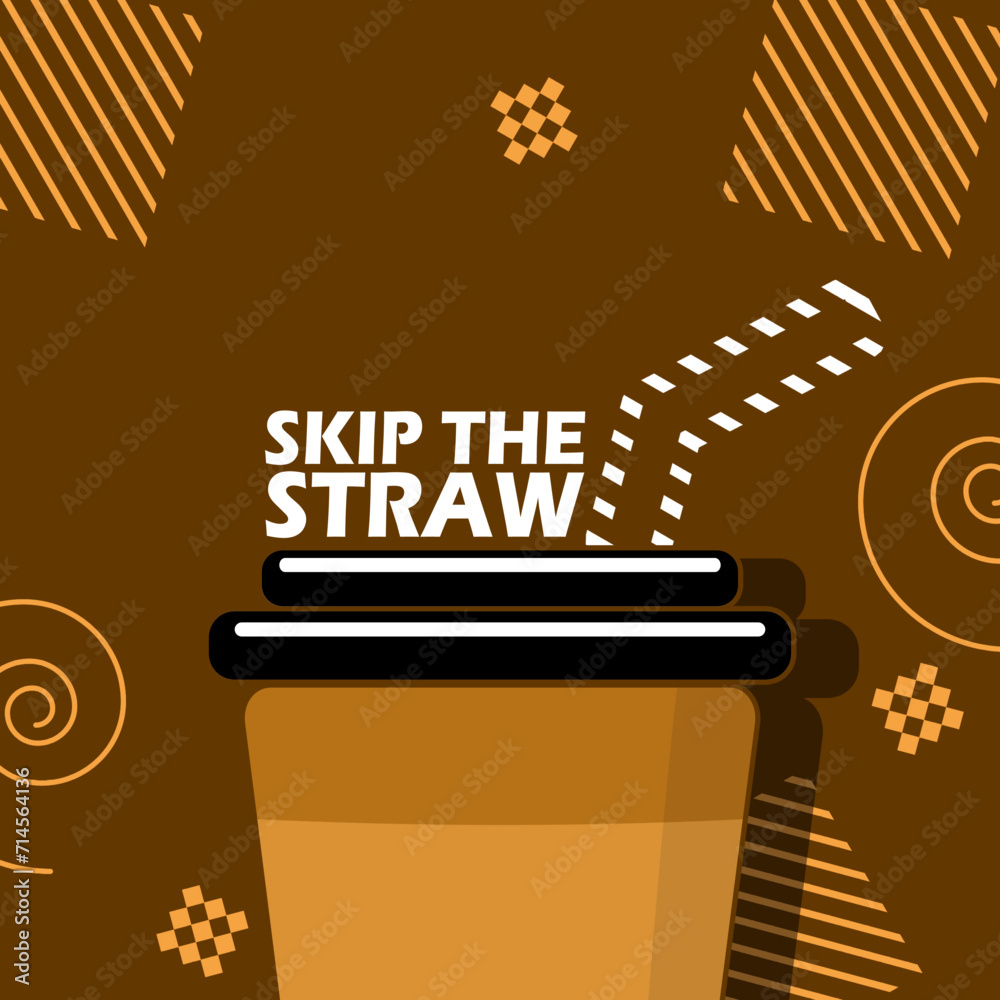 Skip the Straw Day event banner. A glass cup without a straw, with bold ...