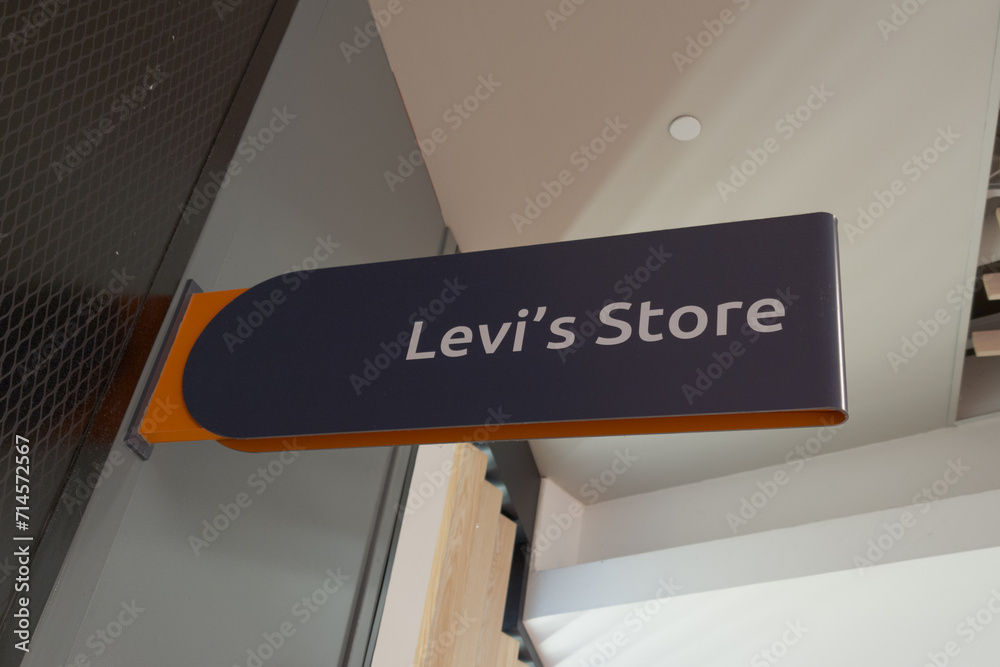 Levi's Store logo brand and facade text sign of American clothes ...