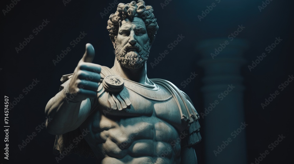 white statue of Greek philosopher Roman Emperor with thumbs up pose ...