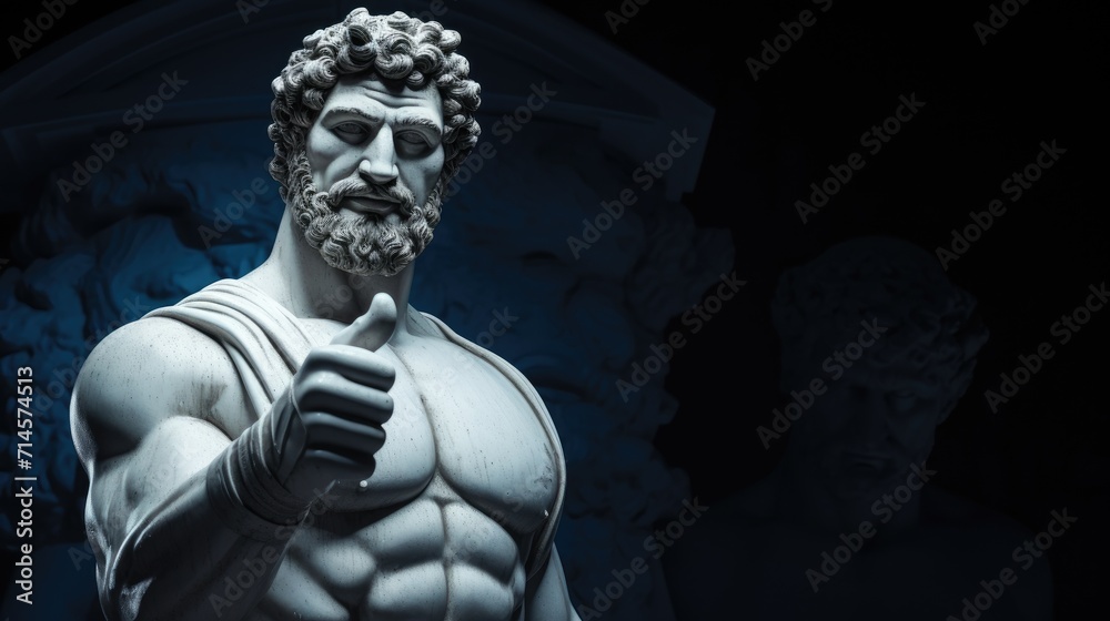 white statue of Greek philosopher Roman Emperor with thumbs up pose ...