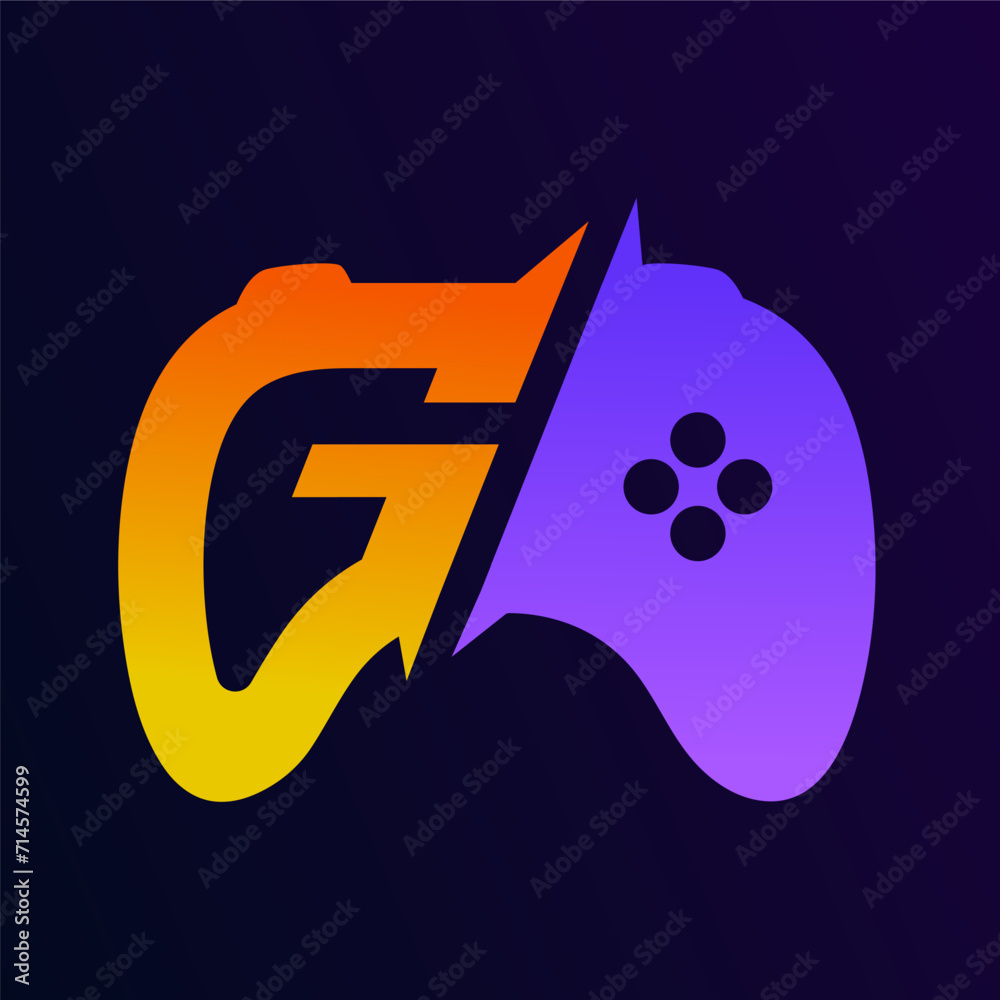 gaming console controller vector with half of the icon is letter g and ...