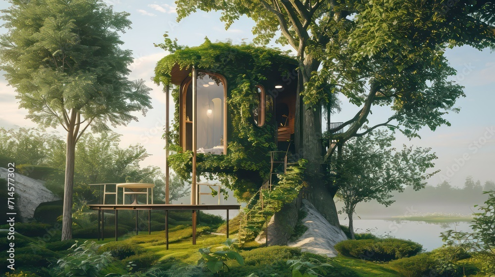 Greenery exterior glass window building full of plants, Green architecture is a style of ...