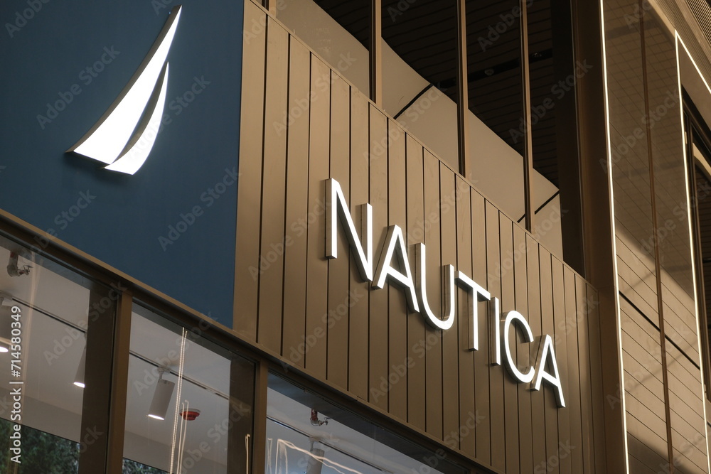 Shanghai,China-Jan.20th 2024: Nautica store sign. Nautica company brand ...