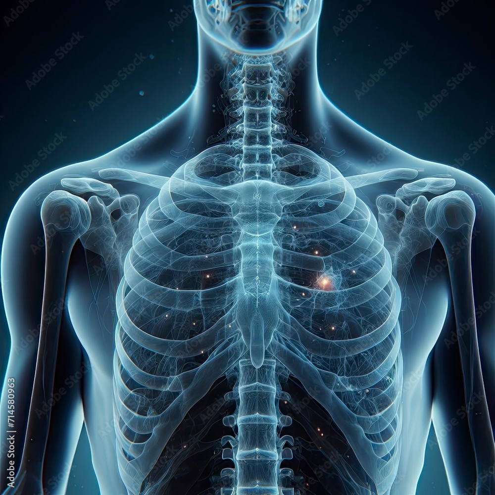 X-ray of upper body part of human body Male Female highlighting body anatomy Cardiac Heart ...