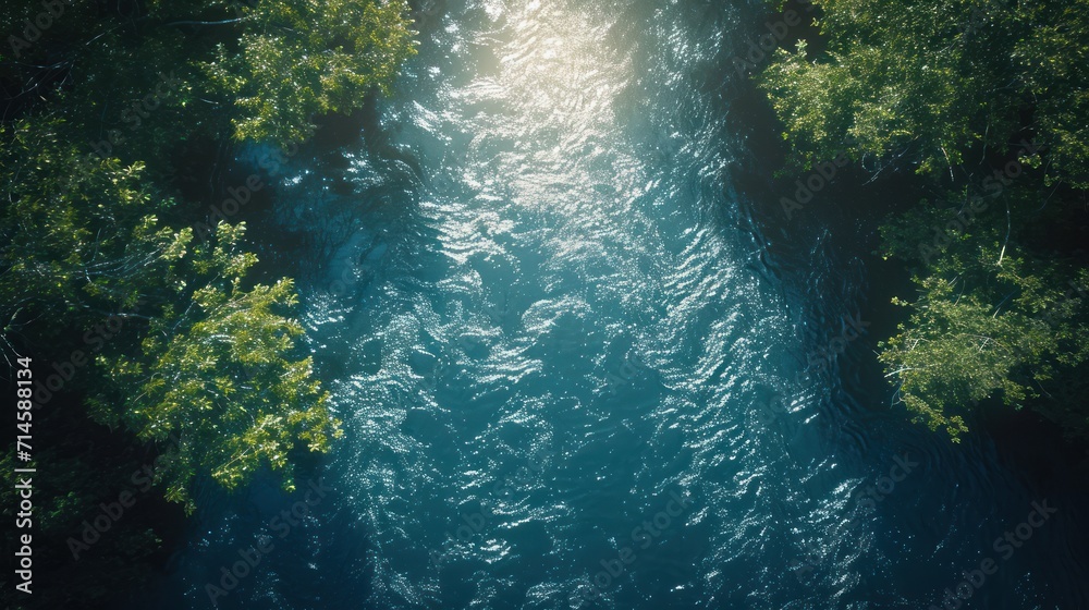 an aerial view of a river running through a wooded area with trees on ...
