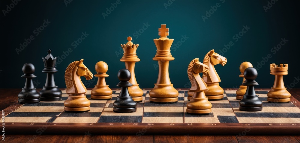a chess board with a set of chess pieces on it and a piece of chess on ...