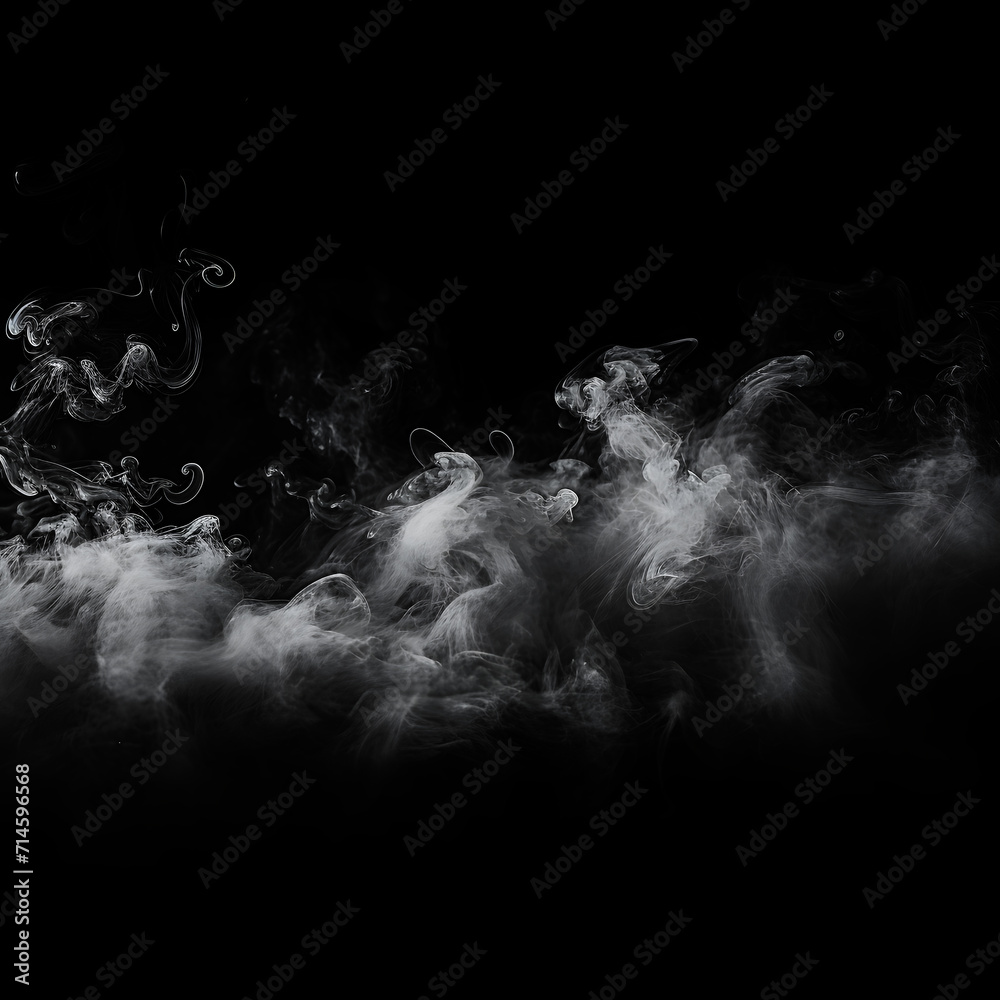 Abstract black puffs of smoke swirl overlay on transparent background ...