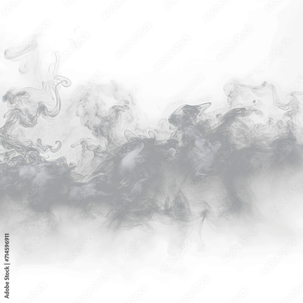 Abstract black puffs of smoke swirl overlay on transparent background ...