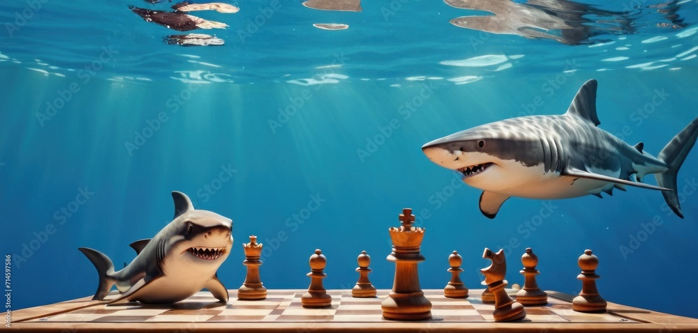 a shark and a shark chess game in the ocean with a shark and shark ...