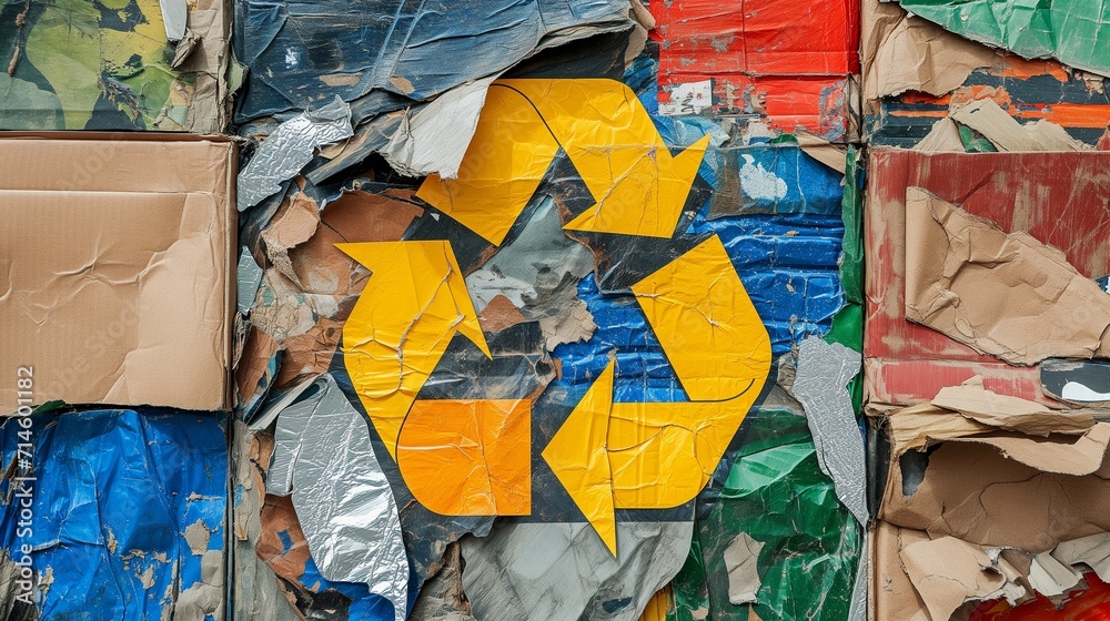 Recycling symbol with three green arrows in a triangular loop ...