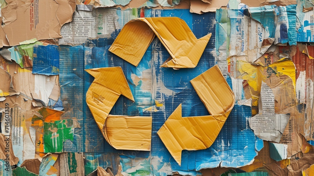 Recycling symbol, composed of three chasing arrows, dominates the ...