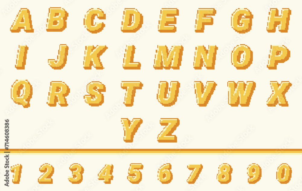 pixel retro alphabet letter and number, arcade game style font. letters ...