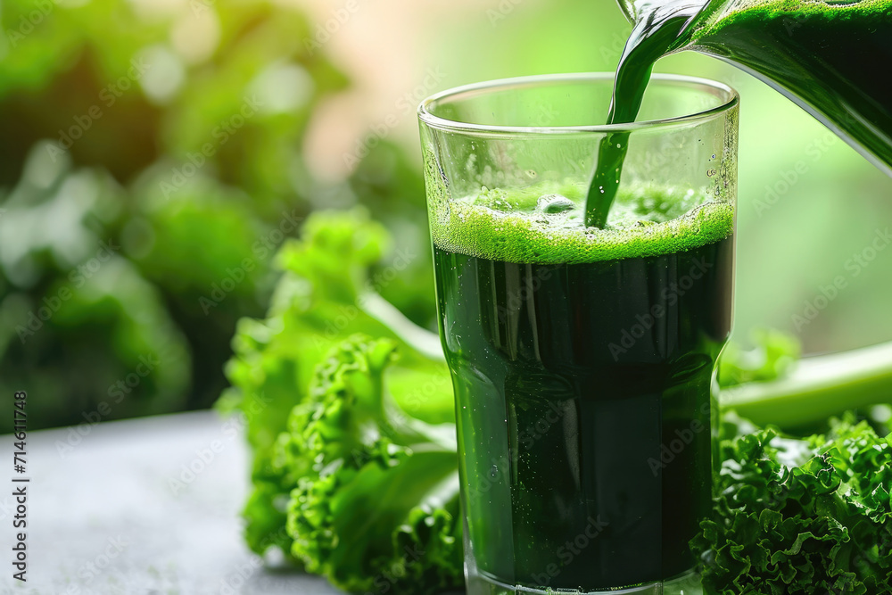 Pouring green juice into a glass.Diet. Healthy Eating Pouring Fresh Raw ...