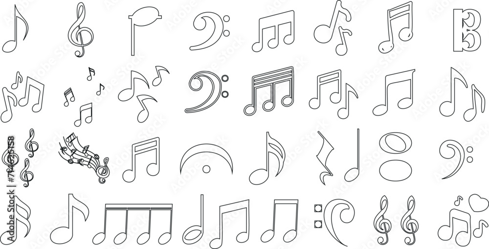 Musical notes vector, black line art on white background, perfect for ...