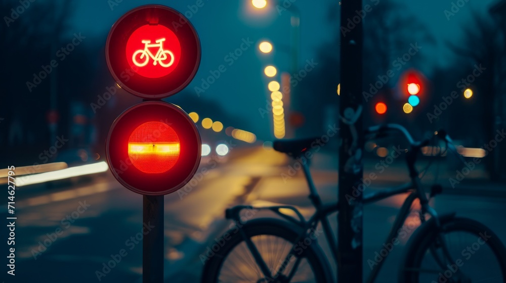 Bicycle stop red warning lamp sign on traffic light road highway ...