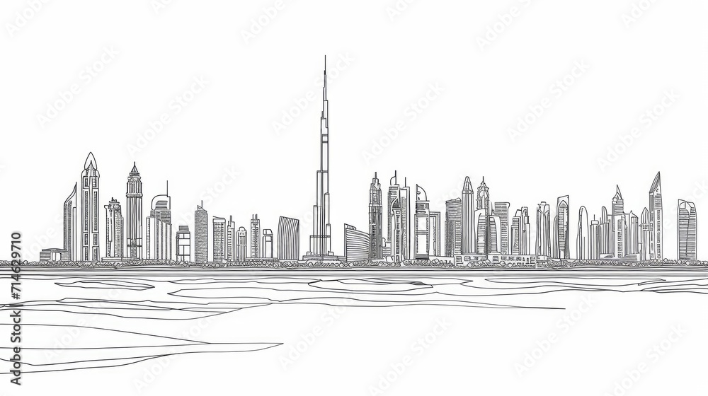 One continuous line drawing of Dubai city skyline United Arab Emirates ...