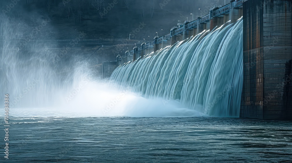 The massive dam stood tall, holding back the powerful force of the ...