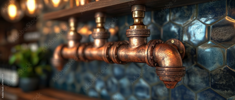 Copper Pipes In A Restaurant. Illustration On The Theme Of Industry And ...