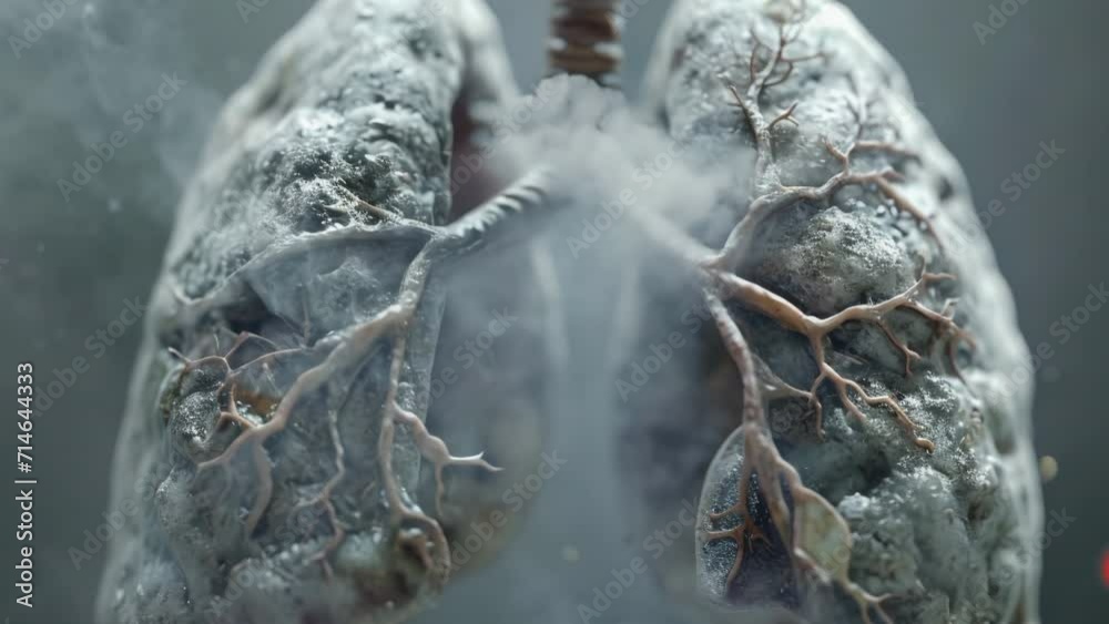 Smoker lungs concept. Breathe organ after cigarette. Inside human body ...