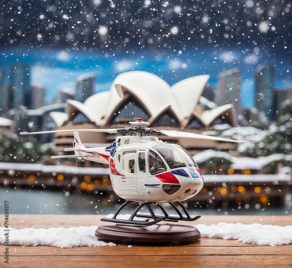 Helicopter model of Royal Australian Air Force flying over Sydney Opera ...