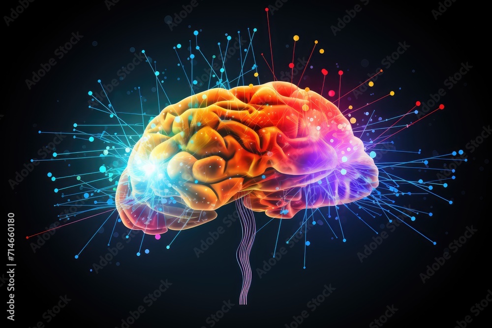 Colorful Brain Neuron synapses, neurotransmitters in cortex ...