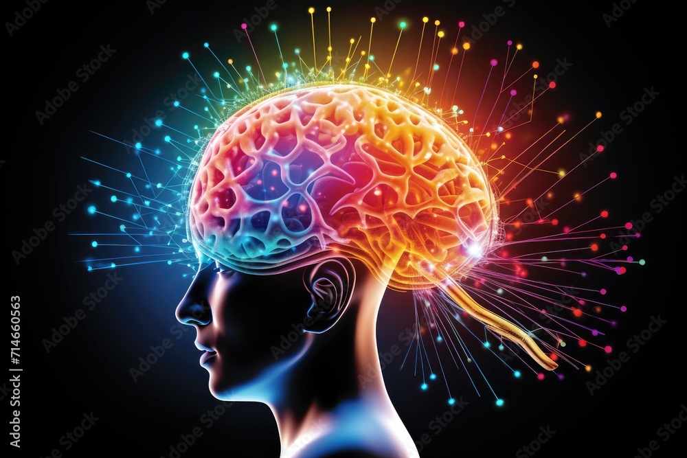 Colorful Brain Neuron synapses, neurotransmitters in cortex ...