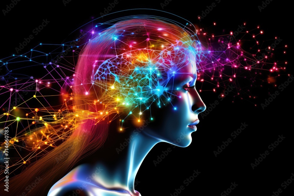 Colorful Brain Neuron synapses, neurotransmitters in cortex ...