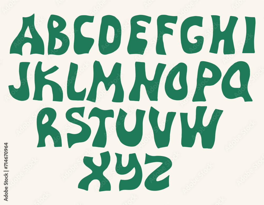 Hippie bohemian funky groovy font from the 1960s in a psychedelic boho ...