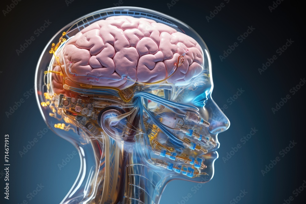 Cyborg brain, technology AI robotic cybernetic, neural augmentation 3d ...