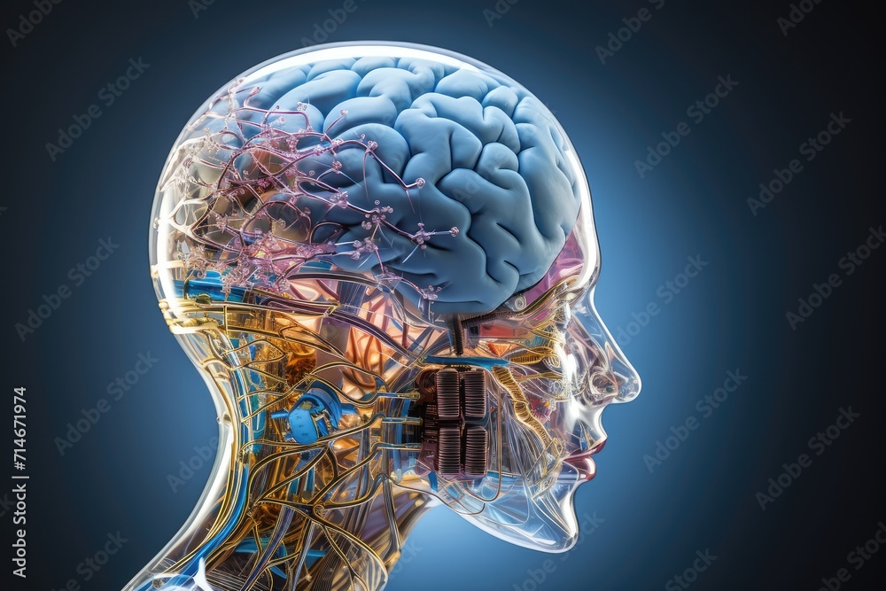 Cyborg brain, technology AI robotic cybernetic, neural augmentation 3d ...