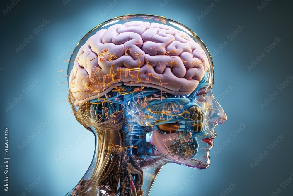 Cyborg brain, technology AI robotic cybernetic, neural augmentation 3d mind head skull x-ray ...