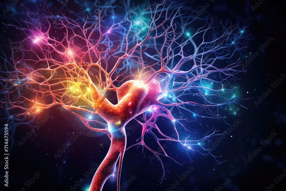 Colourful human brain cognitive Power, 3D Rendered neuronal network ...