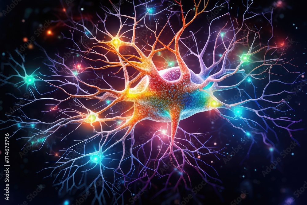 Colourful human brain cognitive Power, 3D Rendered neuronal network ...