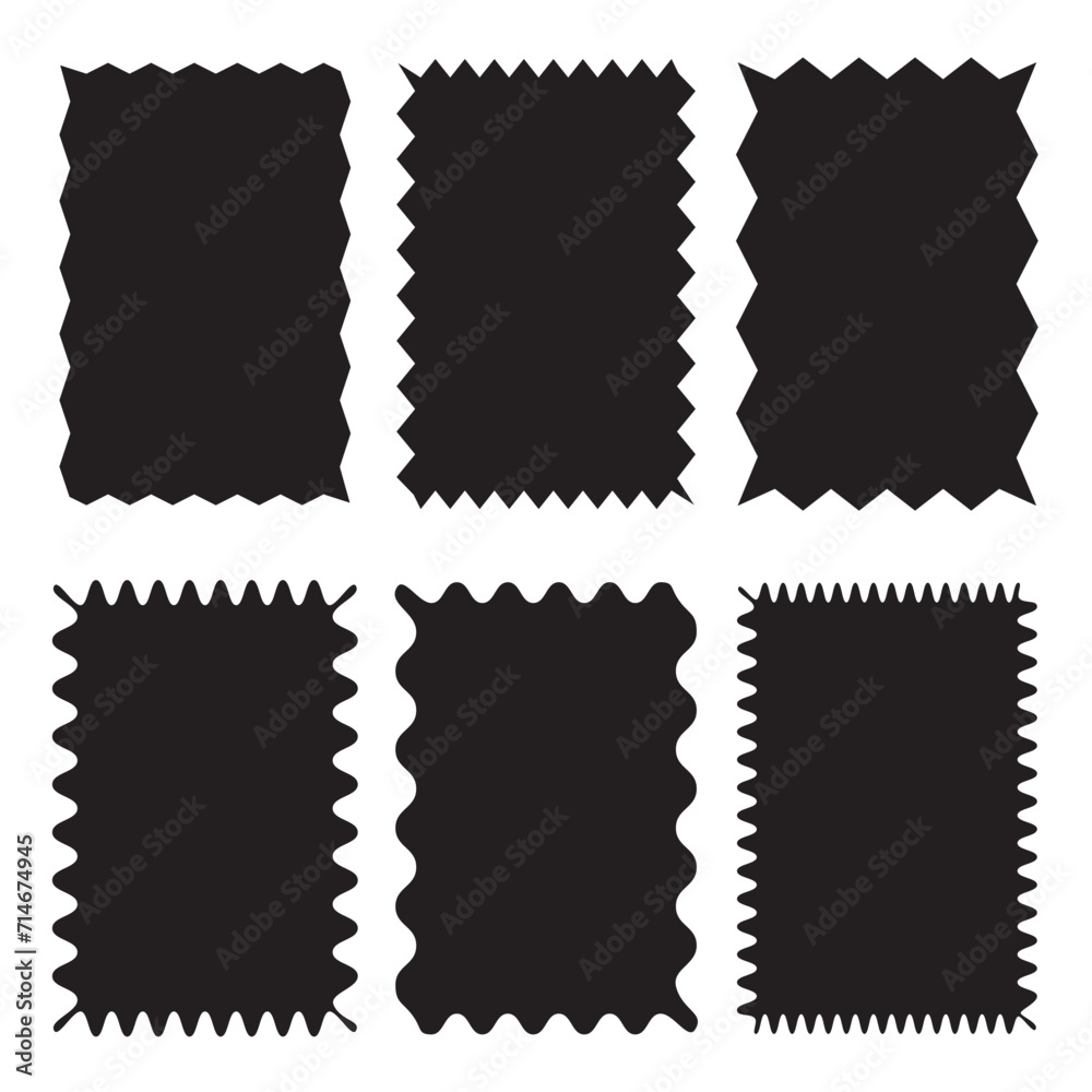 Wiggly undalute square badge. Rectangle shape frame with zigzag edge ...