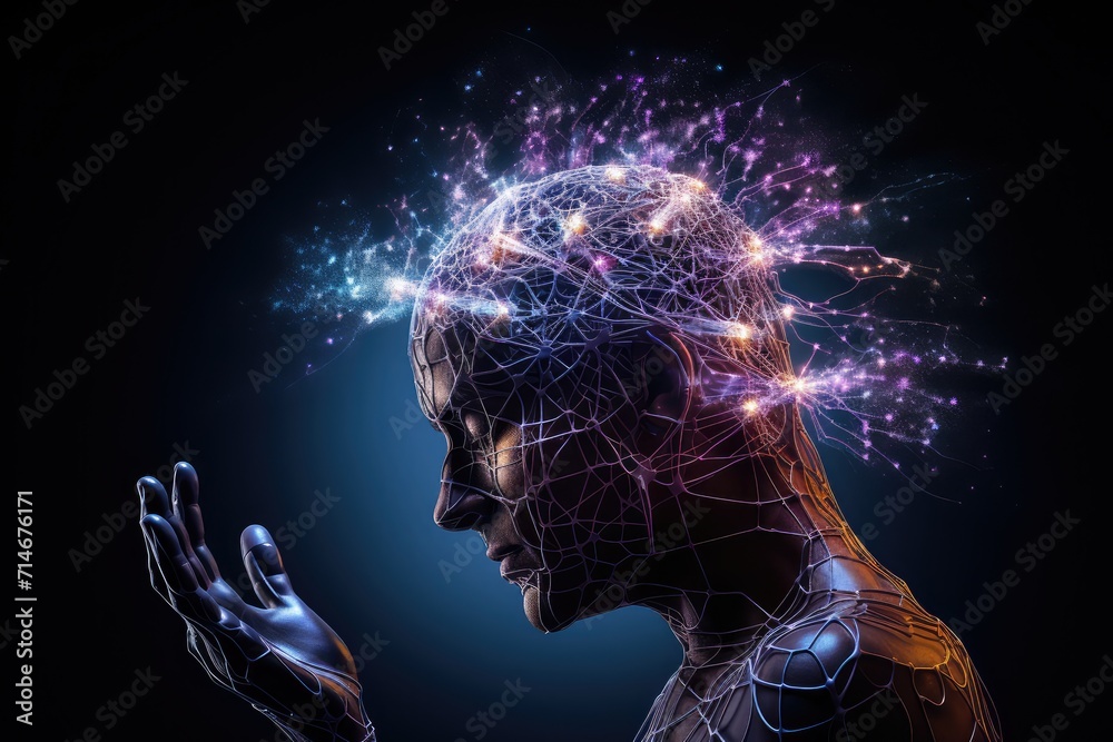 Colored brain neuron mind precision, Stereotactic human axon ...