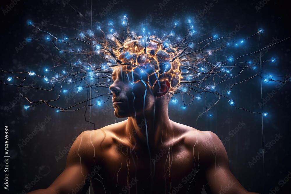 Colored brain neuron mind precision, Stereotactic human axon ...