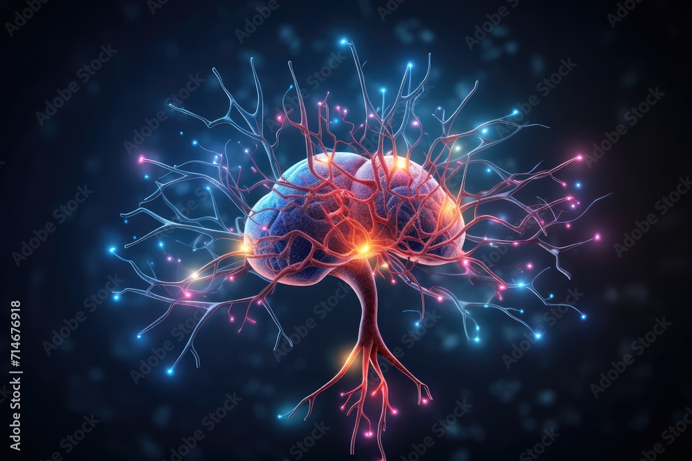 Colorful Nebula Neural Brain Cell Energy Connections, Brain Dots ...
