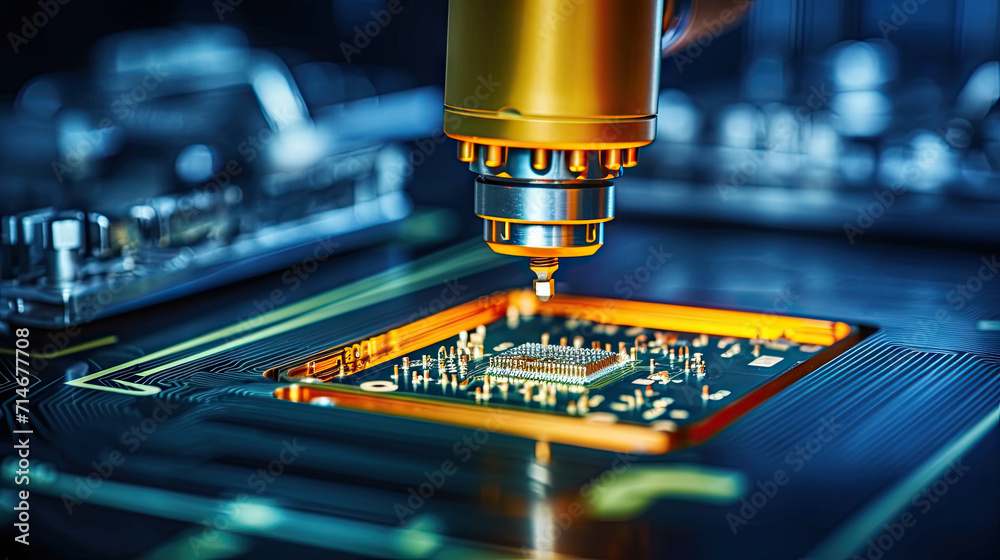 High precision robot arm inside on Semiconductor Factory. Computer Chip ...