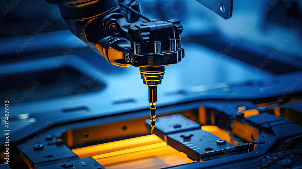 High precision robot arm inside on Semiconductor Factory. Computer Chip ...