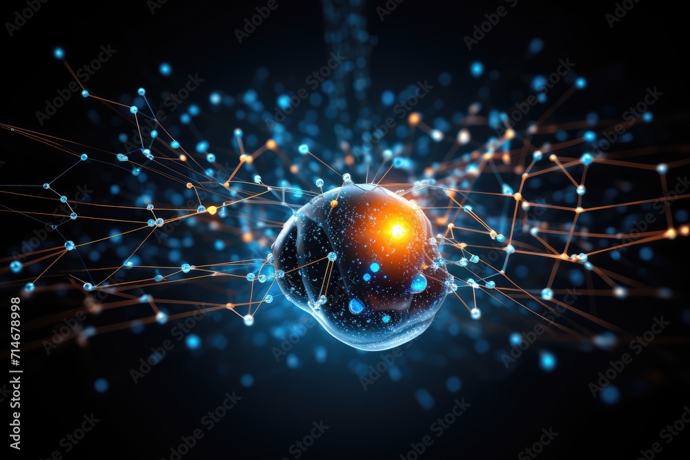 Colorful brain neurons, realm of brain oncology, shadows emerge. Tumors ...